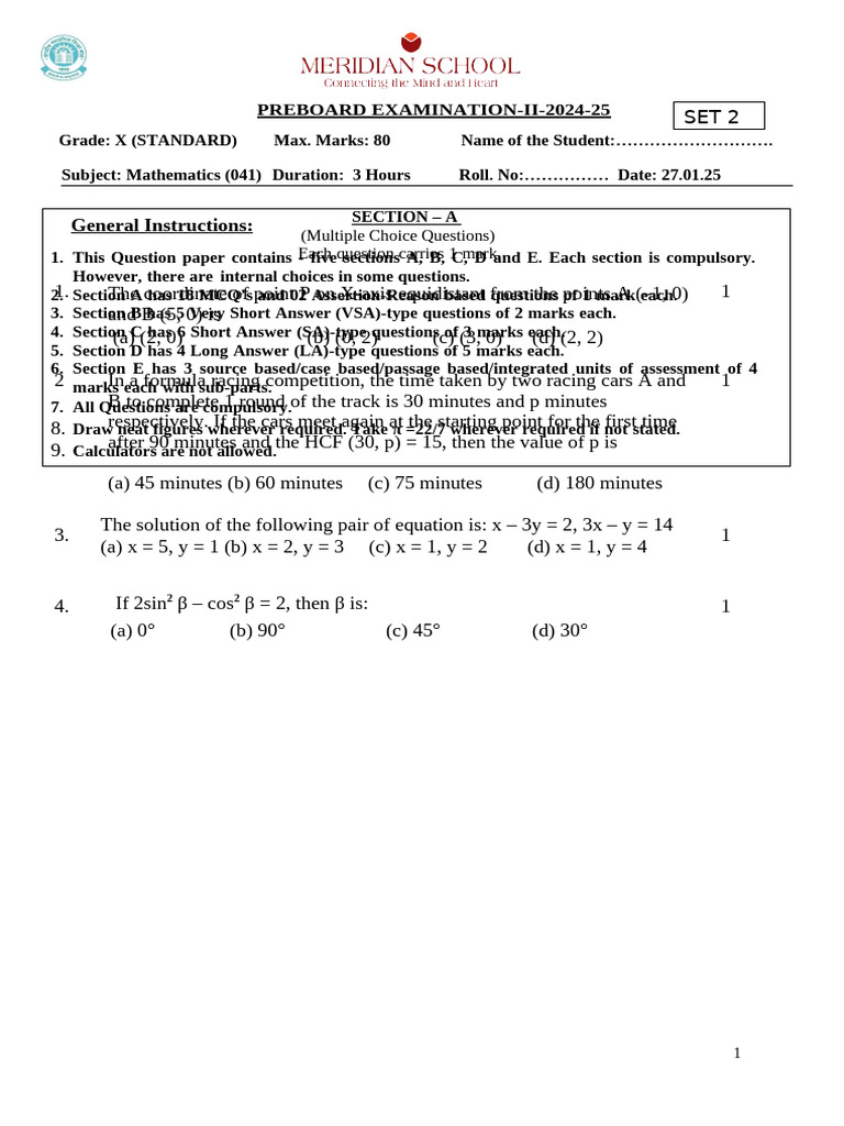 Grade PB 2 SET 2 MATH | PDF | Sphere | Circle