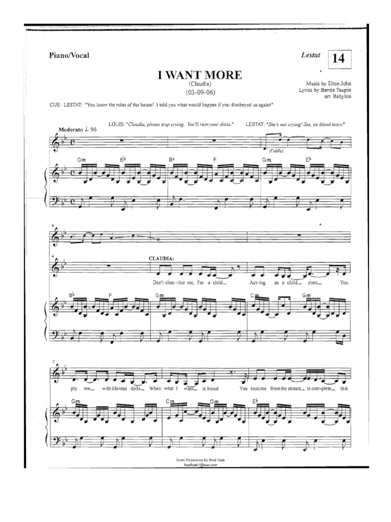 Elton John-Lestat - I Want More-SheetMusicGiant | PDF