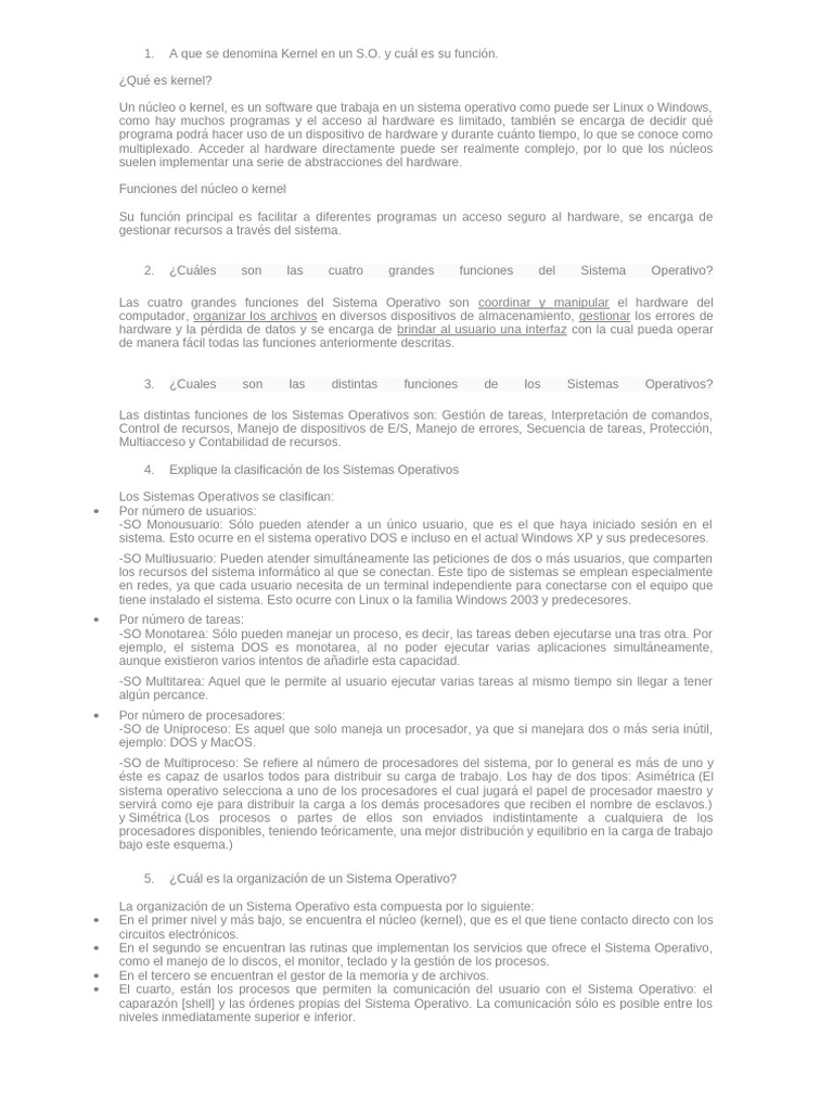 Practica Sistema Operativo 2da Evaluacion | PDF | Sistema operativo | Kernel (sistema operativo)