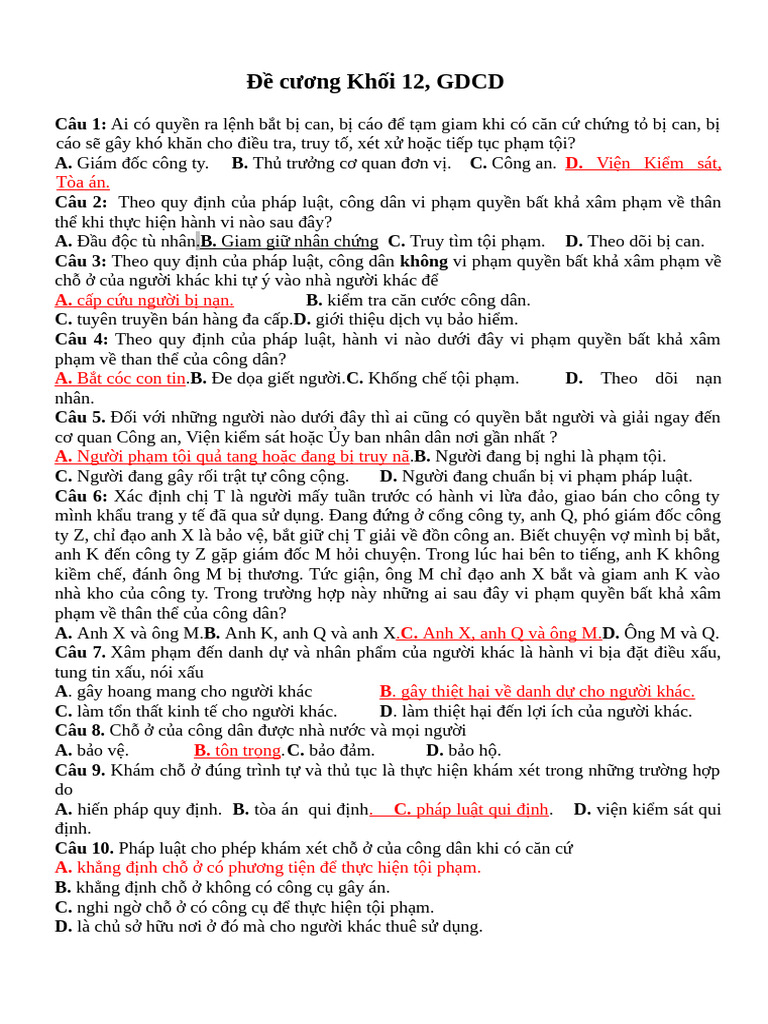 Đề cương GDCD gk2 | PDF