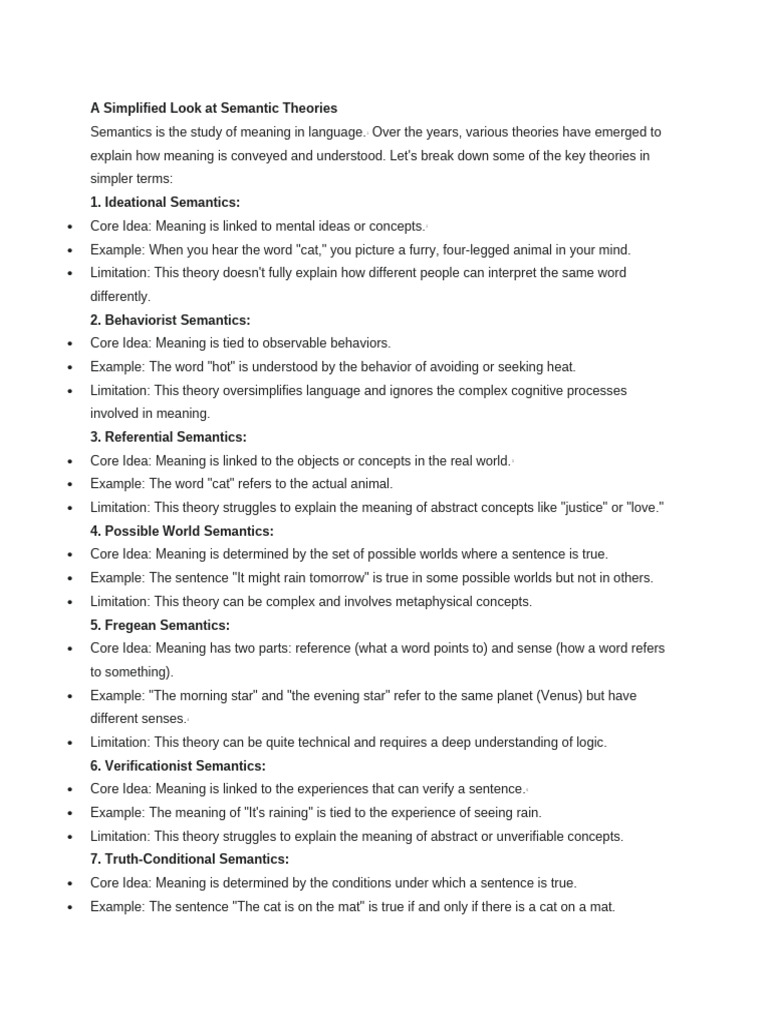 A Simplified Look at Semantic Theories | PDF | Semantics | Concept