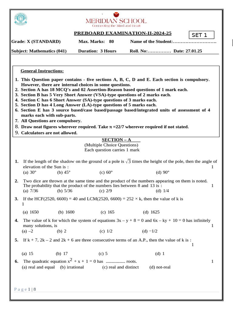 Grade 10 Math Preboard Exam 2024 | PDF | Circle | Elementary Geometry