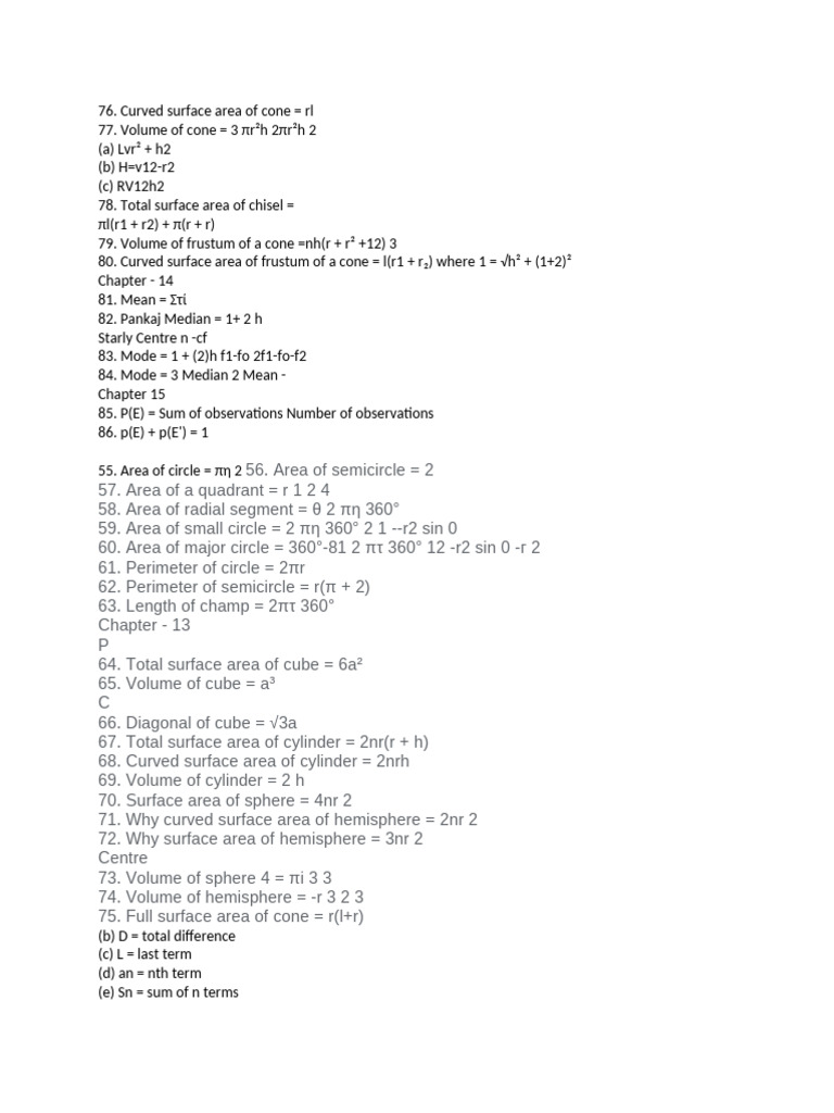 Math Formula | PDF | Area | Sphere