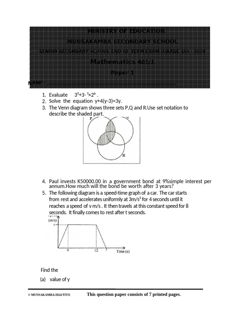 g9 p1 Maths Cover Page by Tito - 2024 | PDF