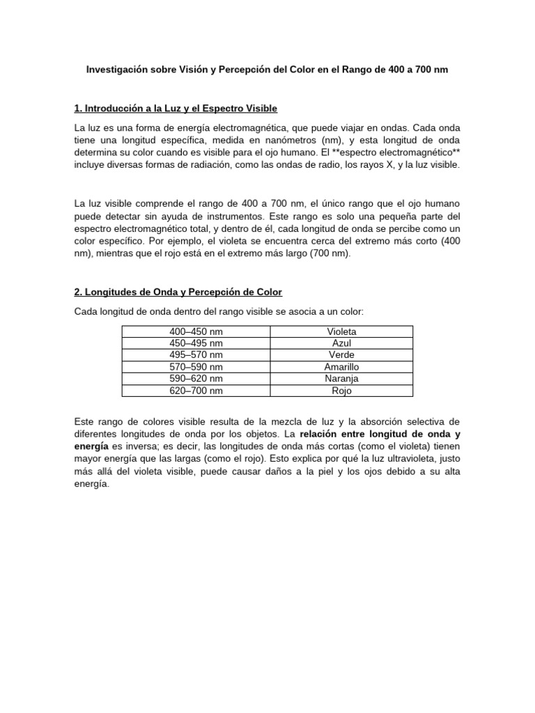 Percepción del Color: 400-700 nm | PDF | Color | Percepción visual