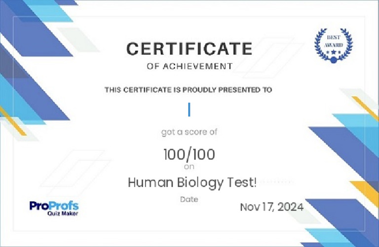 Certificate Class 9 Human Bio Quiz | PDF