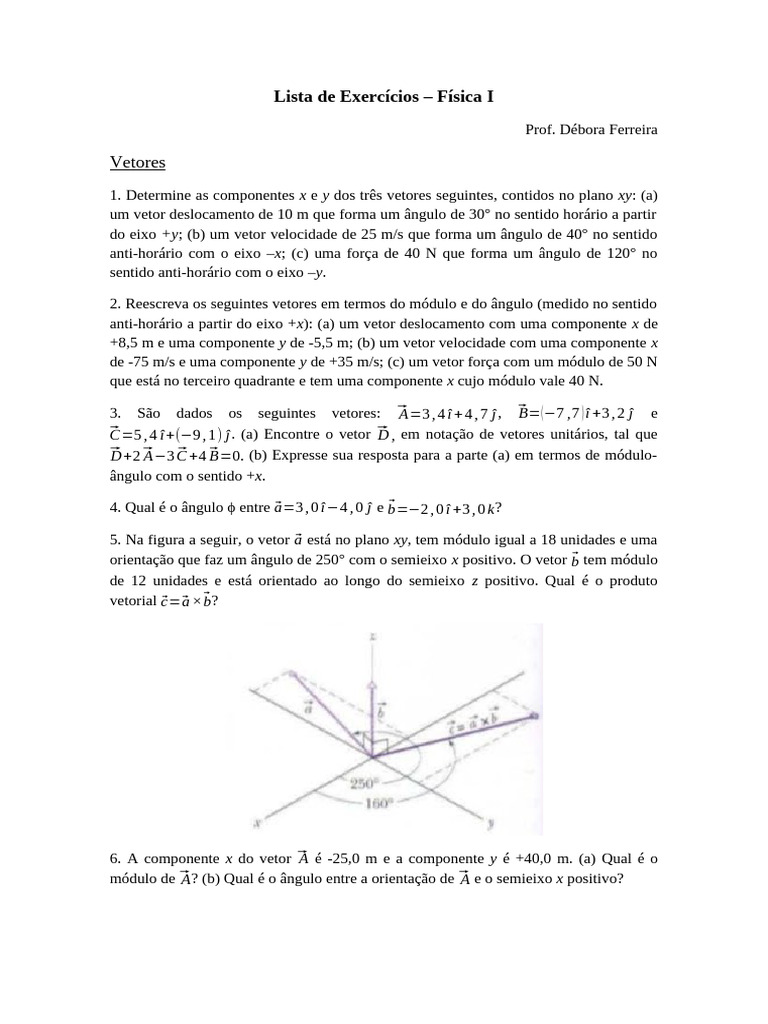 Lista de Exercícios Extra - Vetores II | PDF | Vetor euclidiano | Velocidade