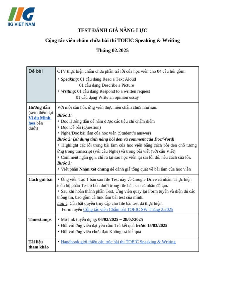 TOEIC Test Grading Guide | PDF