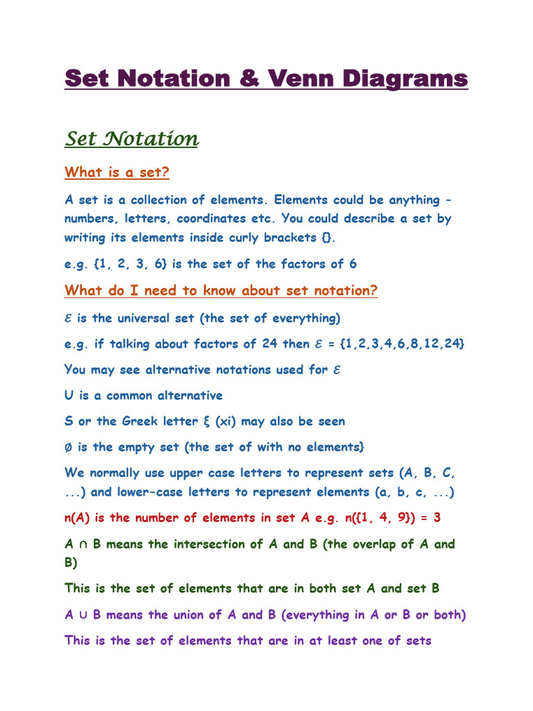 Set Notation and Venn Diagrams Explained | PDF