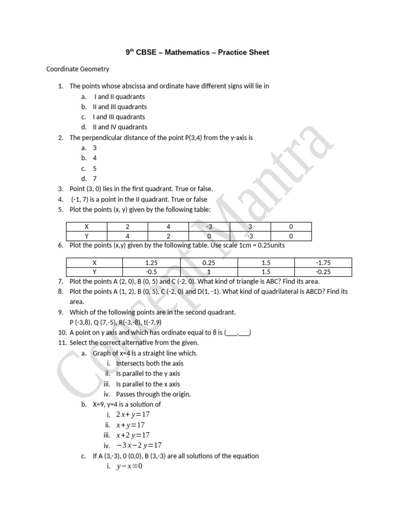 Maths 9th - Coordinate Geo, Linear Equation and Lines and Angles | PDF ...