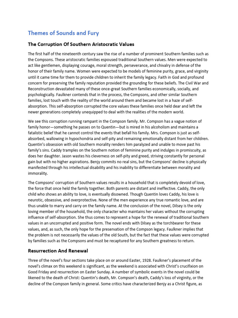Themes of Sounds and Fury-1 | PDF