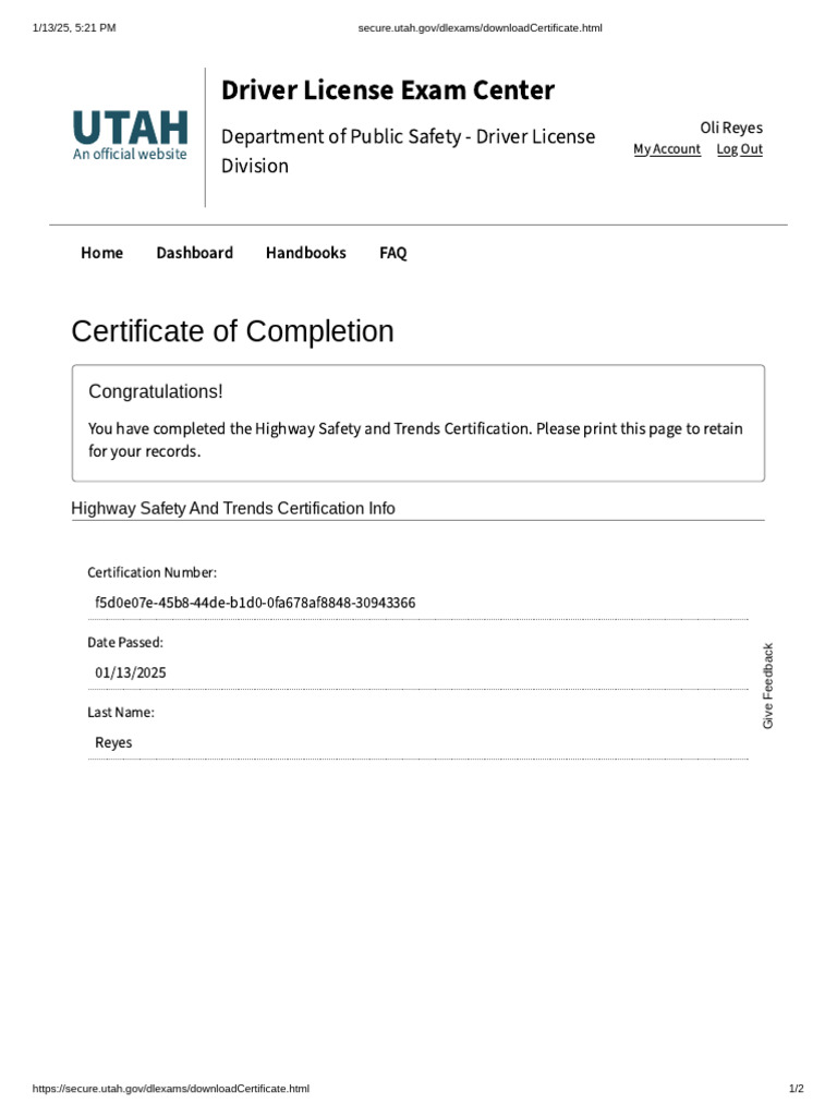 Utah Driver License Exam Certification | PDF