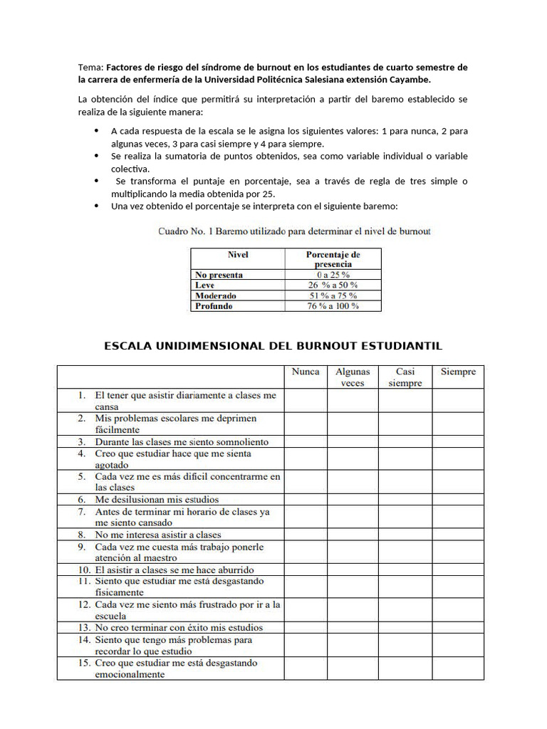 ESCALA DE SINDROME DE BURNOUT | PDF