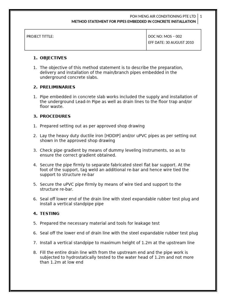 002 - Pipe Embedded in Concrete Installation | PDF | Pipe (Fluid ...