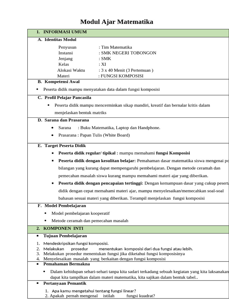 Modul Ajar Matematika Fungsi Invers | PDF