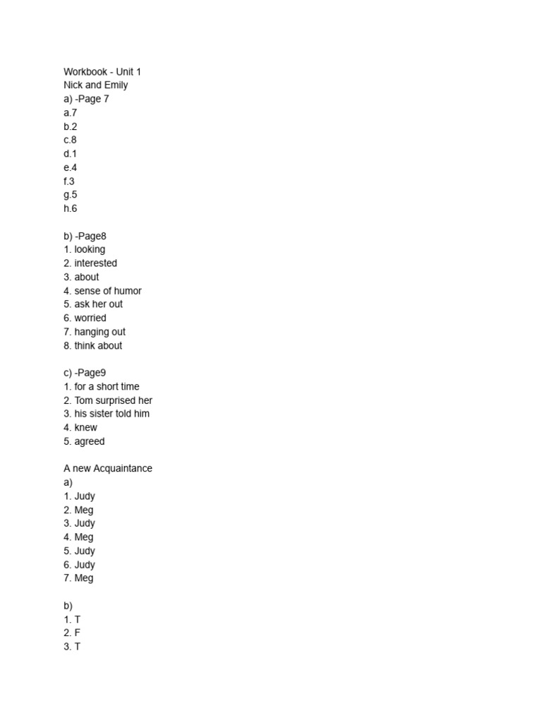 Workbook Unit 1 | PDF