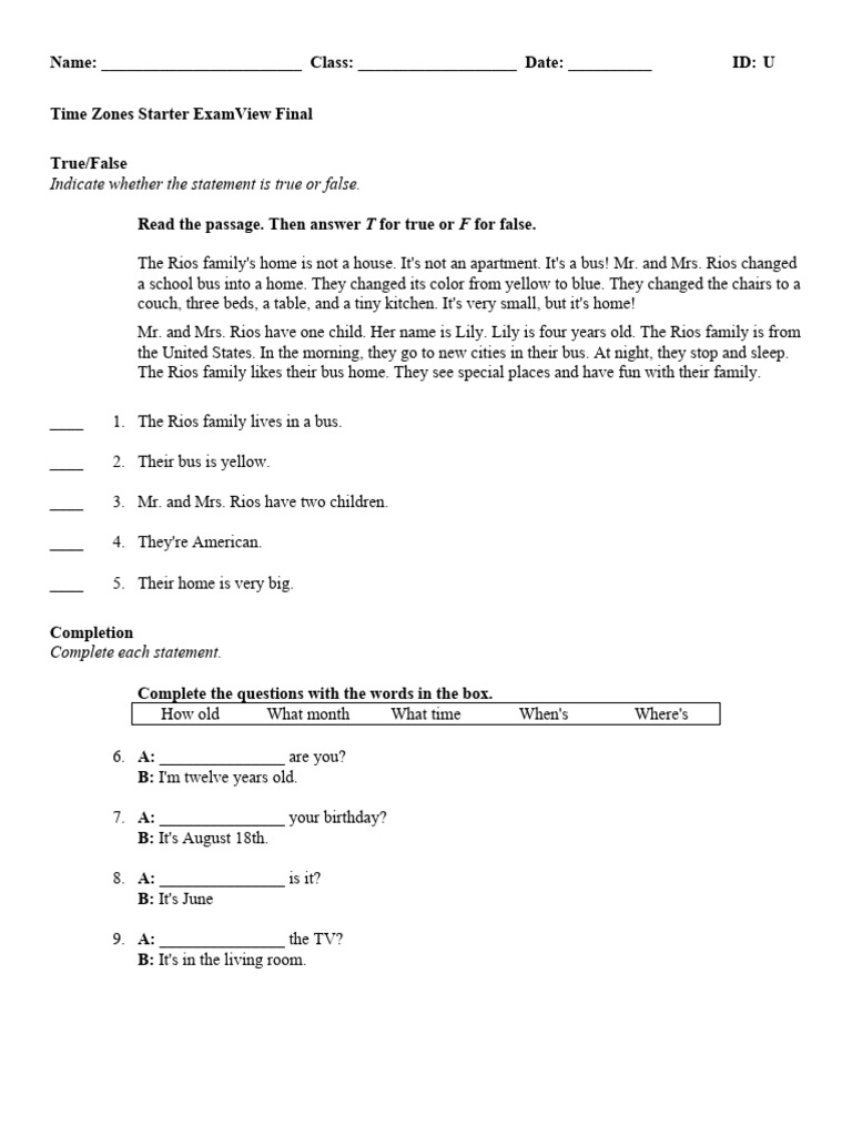 ExamView - TZStarter Final.tst | PDF