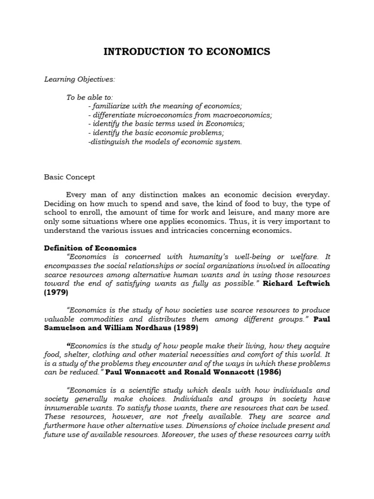 Introduction To Economics | PDF | Microeconomics | Economics