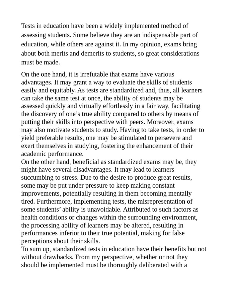 Opinion On Standardized Tests in Education | PDF