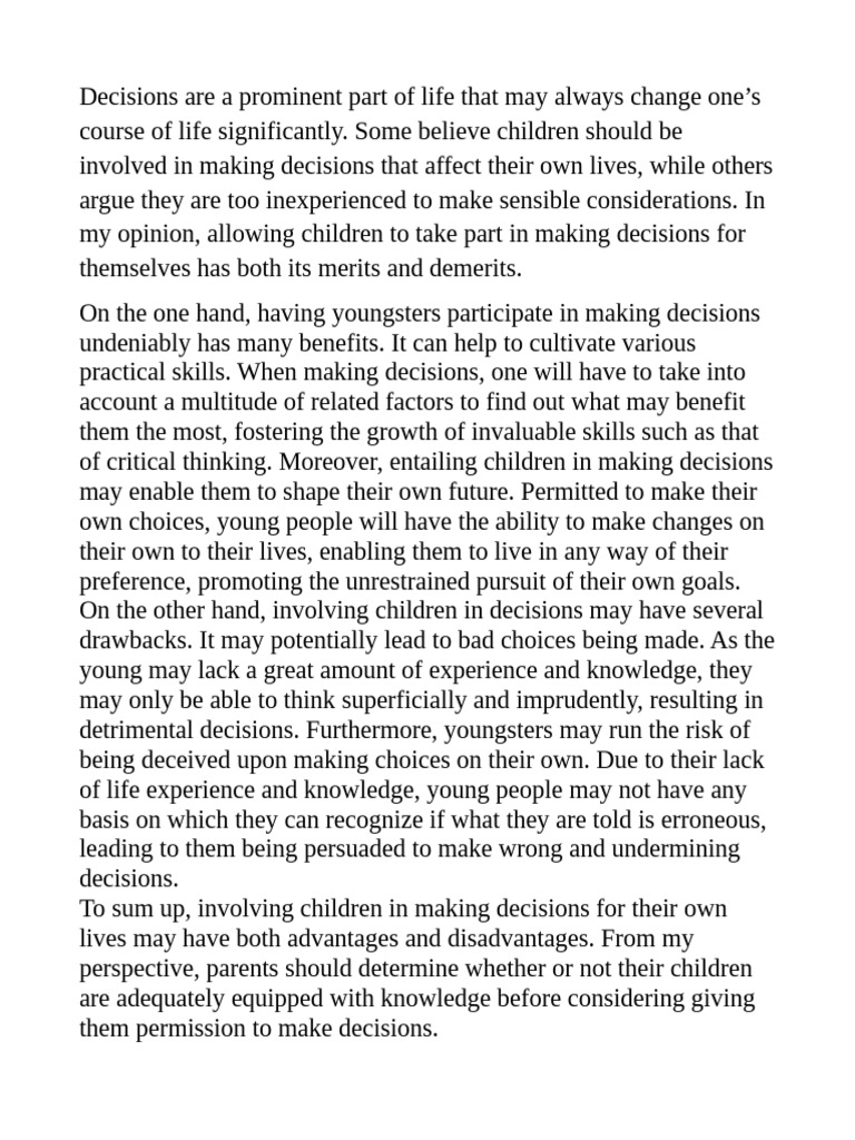 If Children Should Be Involved in Making Decisions For Themselves | PDF