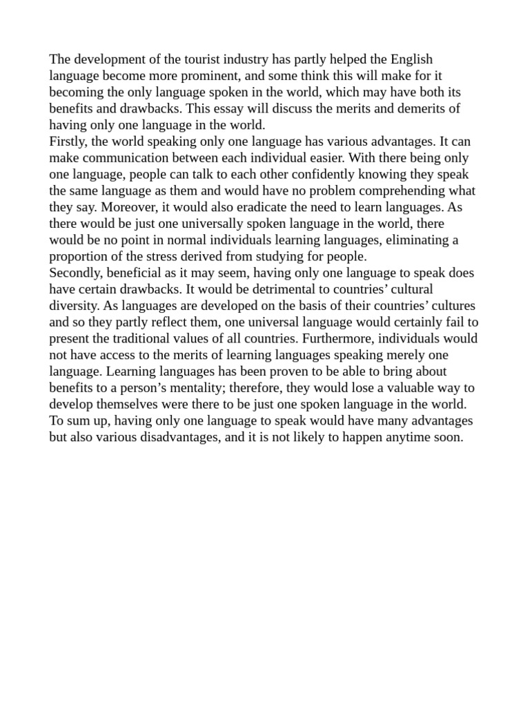 Pros and Cons of a Single Global Language | PDF