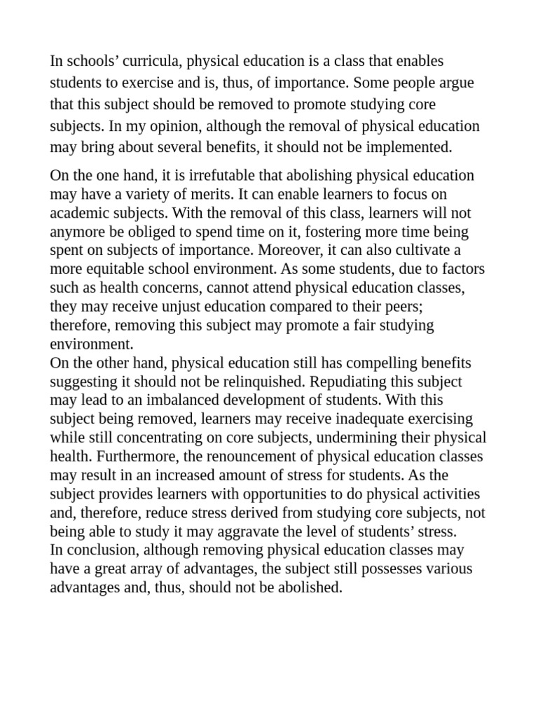 If Physical Education Classes Should Be Abolished | PDF