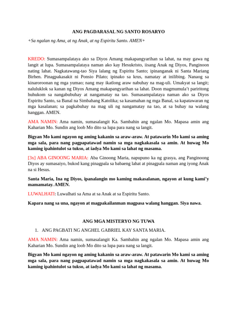ANG PAGDARASAL NG SANTO ROSARYO | PDF