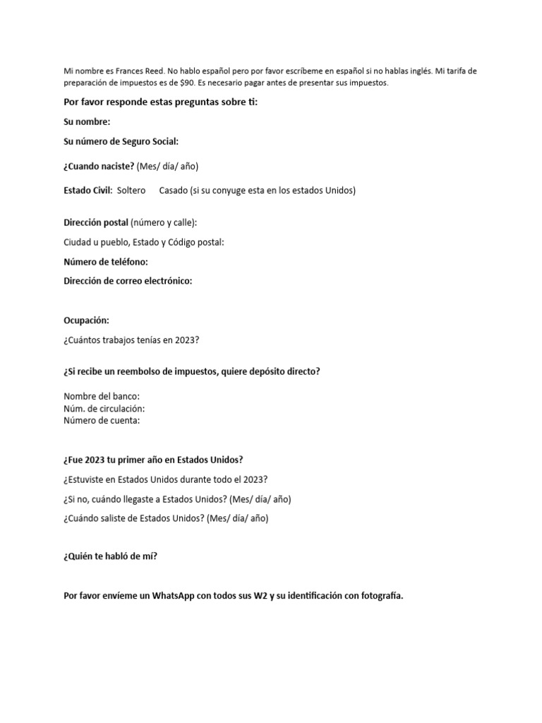 2023 Spanish Intake For | PDF