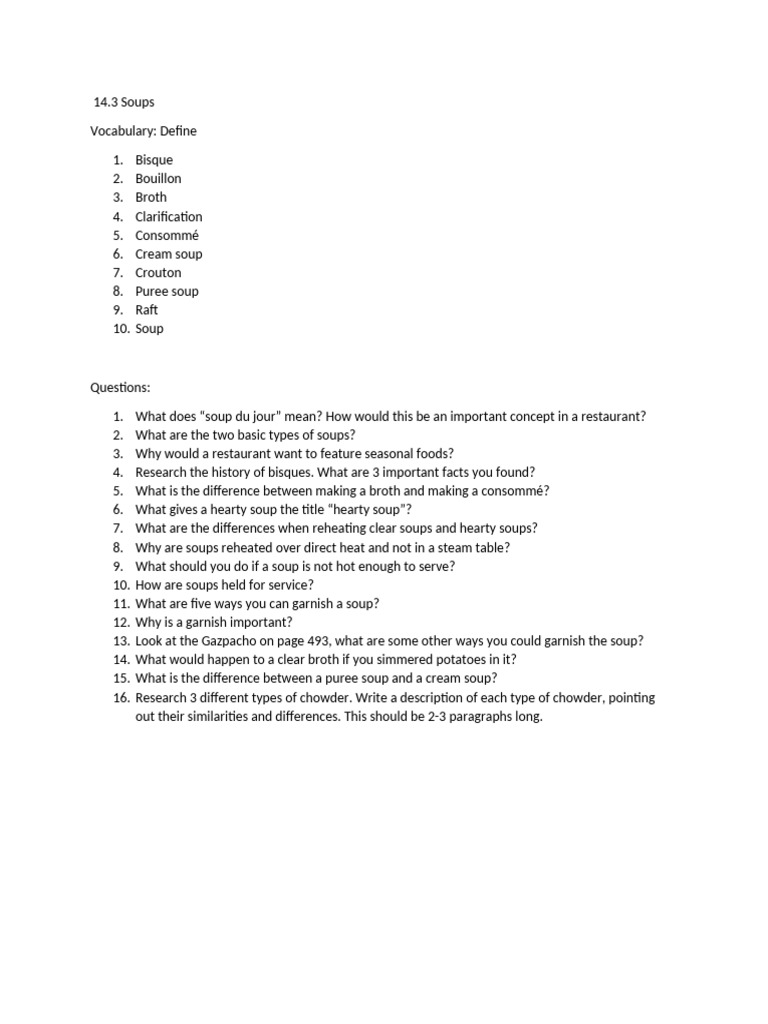 Essential Soup Vocabulary and Concepts | PDF