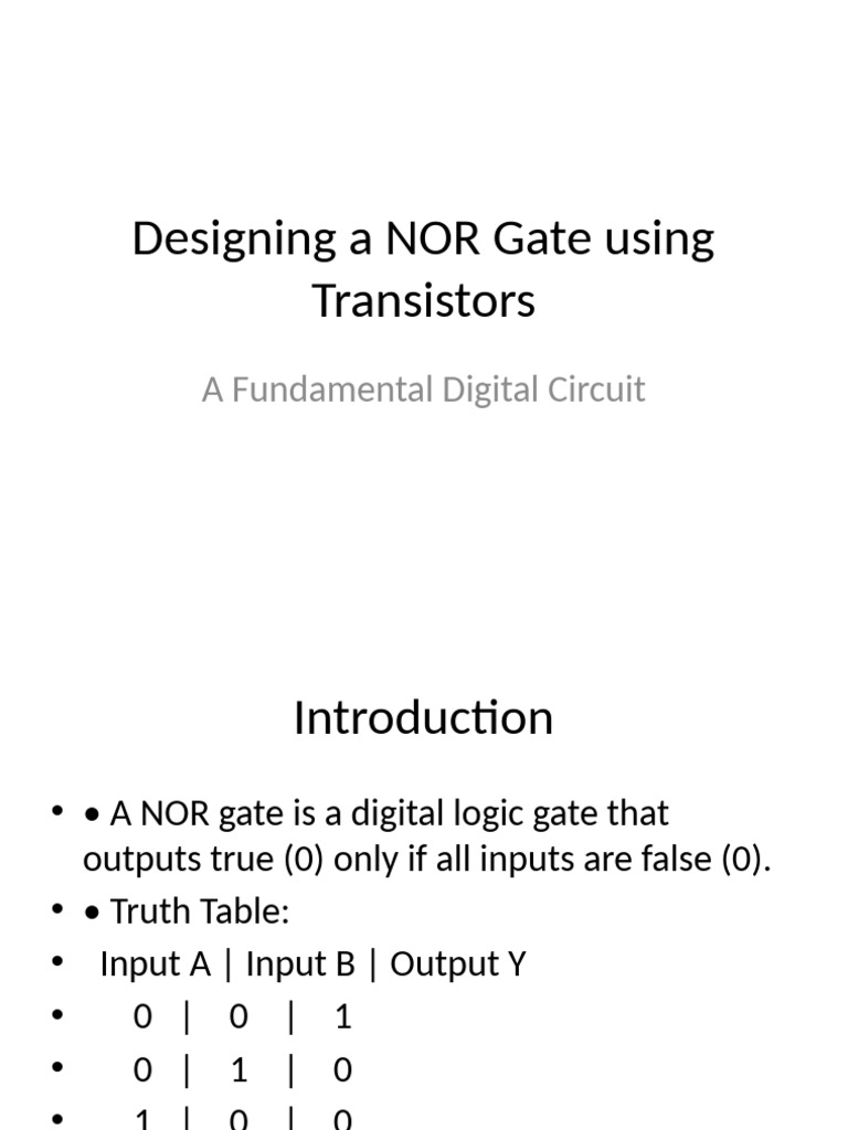 NOR Gate Using Transistors | PDF