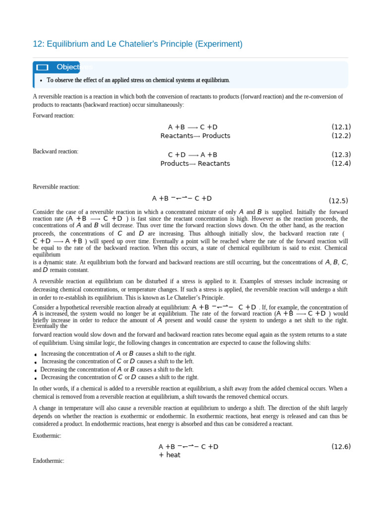 EXP 1. Chemical Equilibrium and Le Chateliers Principle - 080338 | PDF ...