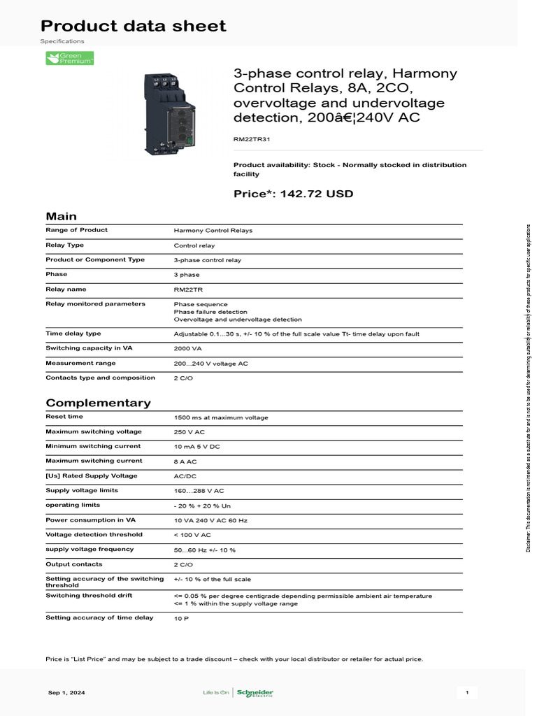 Schneider Electric - Harmony-Control - RM22TR31 | PDF | Relay ...
