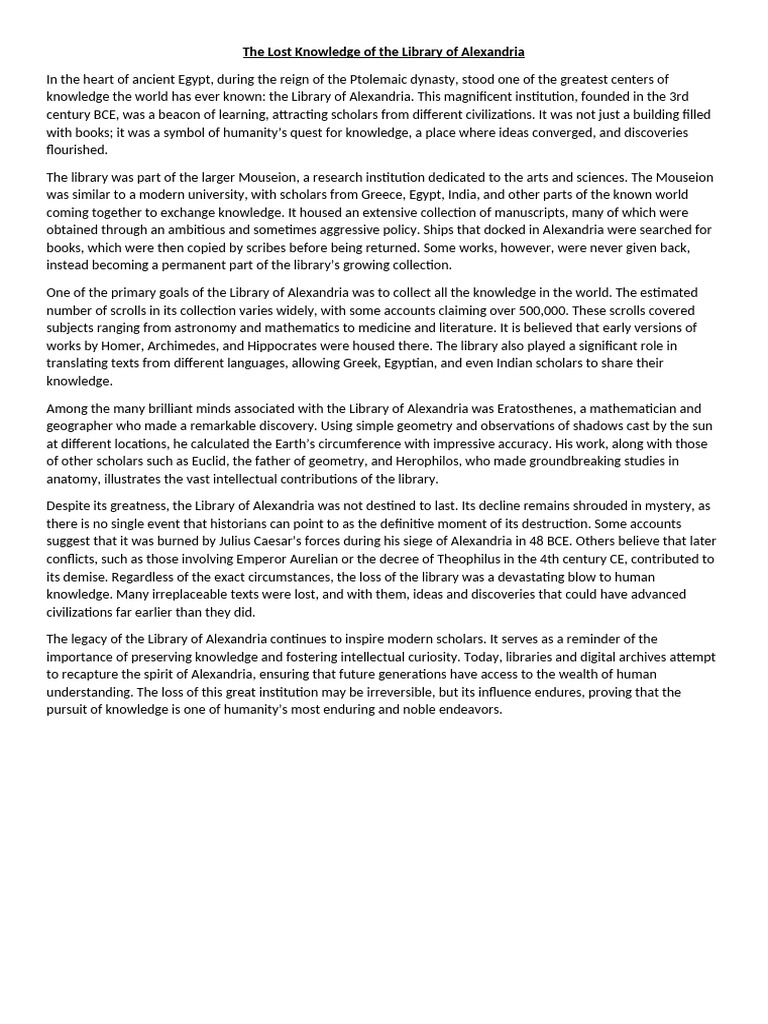 The Legacy of Alexandria's Library | PDF