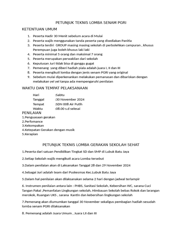 Petunjuk Lomba Senam PGRI 2024 | PDF