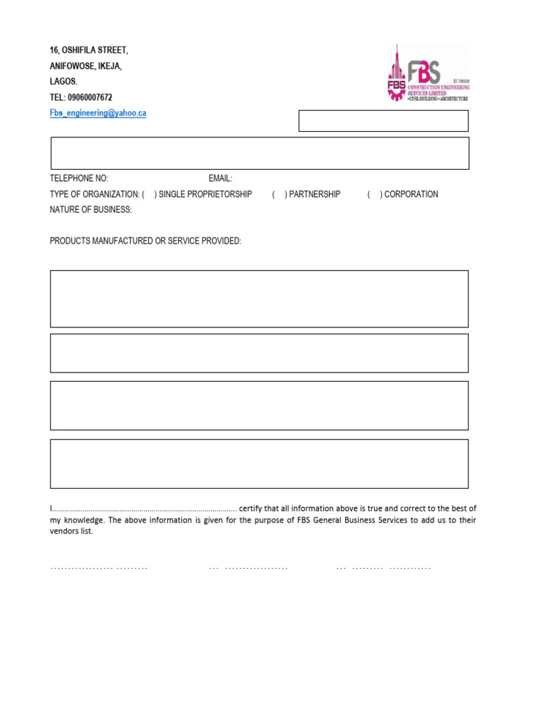 FBS Vendors Form | PDF