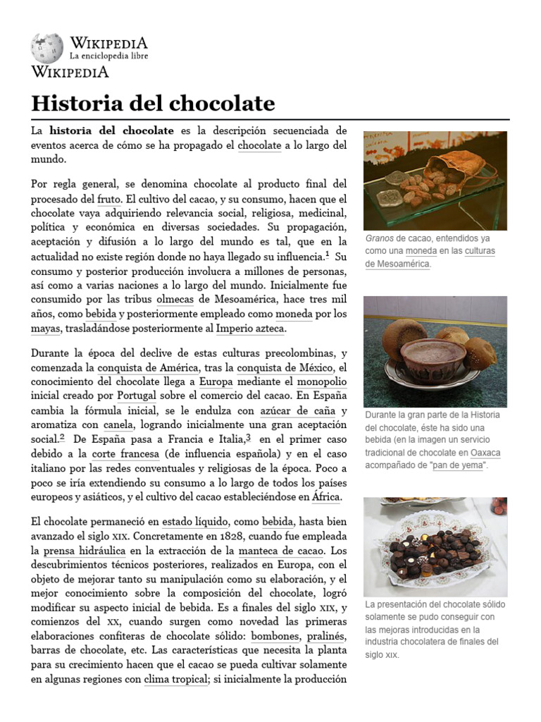 Historia y Cultivo del Chocolate | PDF | Chocolate | Sólidos de cacao