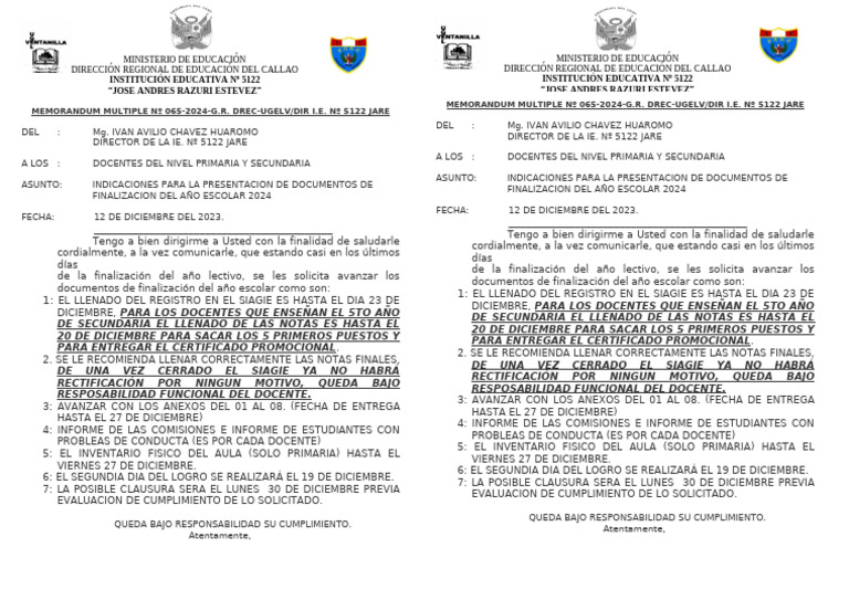 Memorandum Multiple #029 Documentos de Finalizacion Del Año Escolar | PDF