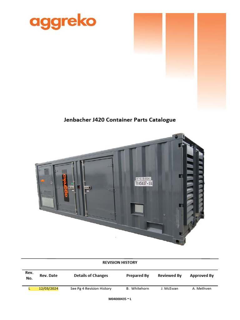 Jenbacher J420 Parts Catalogue | PDF | Pipe (Fluid Conveyance) | Valve