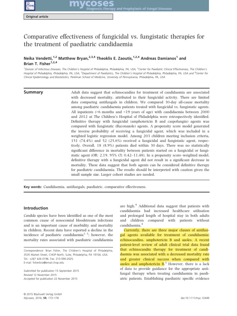 Comparative effectiveness of fungicidal vs fungistatic theraphies for ...