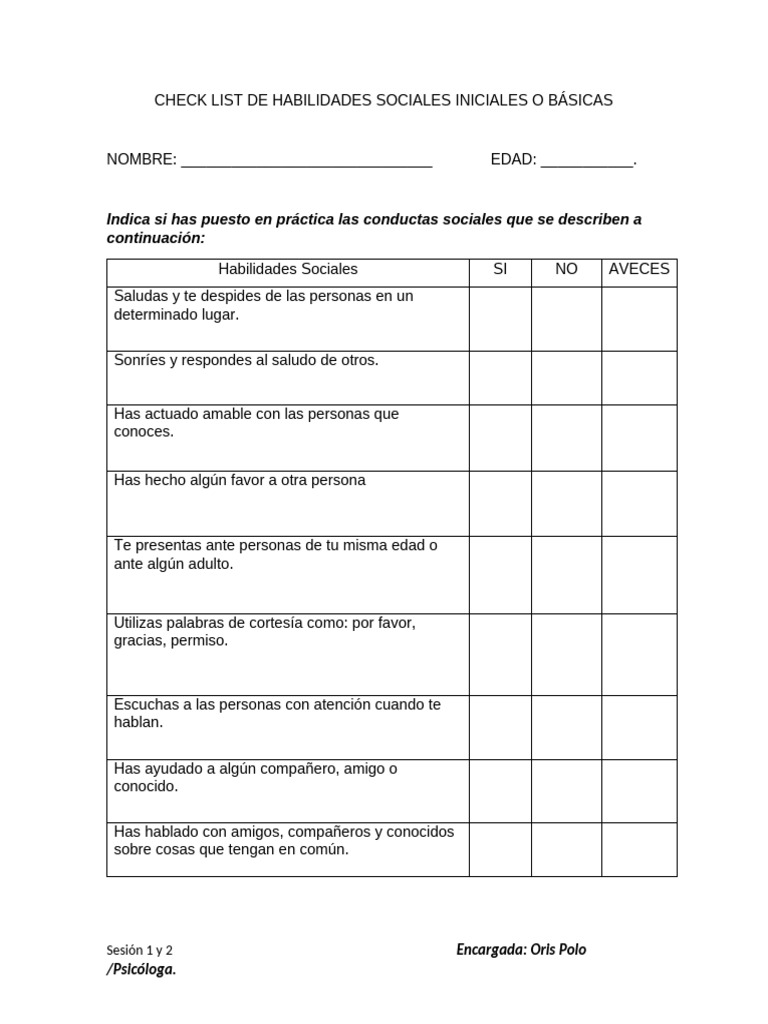 Check List de Habilidades Sociales Iniciales o Básicas | PDF