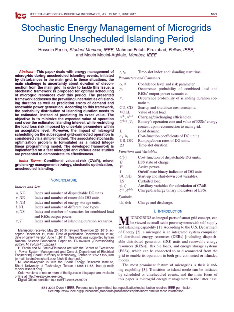 Stochastic Energy Management of Microgrids During Unscheduled Islanding Period | PDF ...