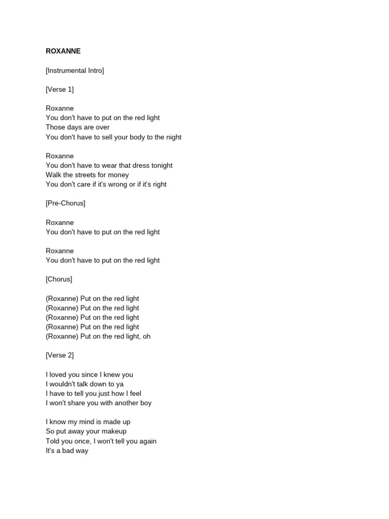Roxanne Lyrics Analysis | PDF