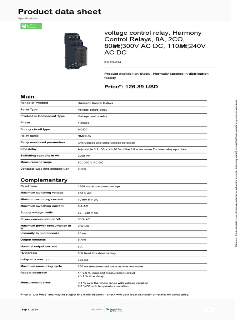Schneider Electric - Harmony-Control - RM22UB34 | PDF | Relay ...