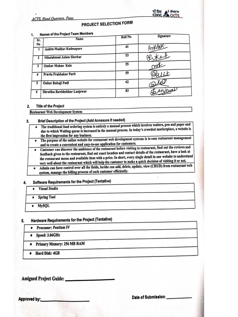 SOONap Coder's Project Selection Form | PDF