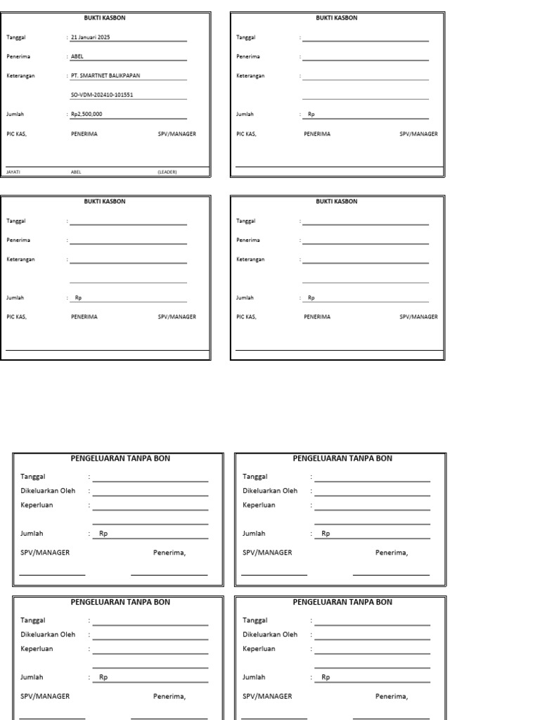 FORM BUKTI KASBON BARU | PDF
