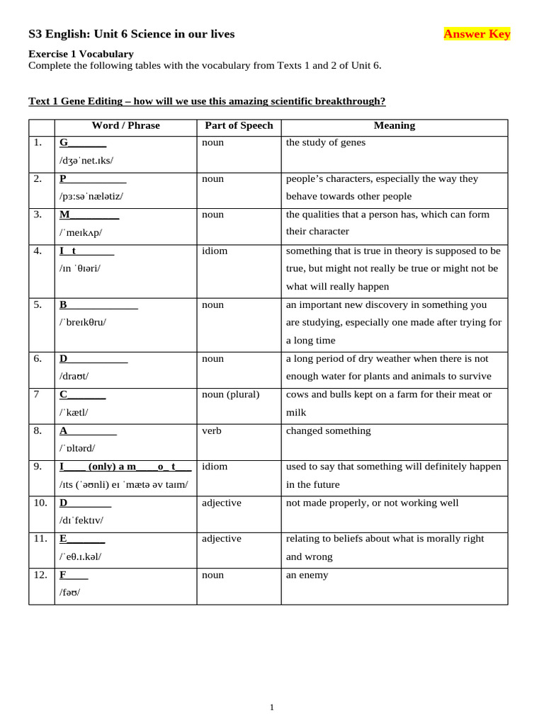 S3 Unit 6 Vocab Worksheet - Student - S Copy 2021-2022 | PDF | Adverb ...