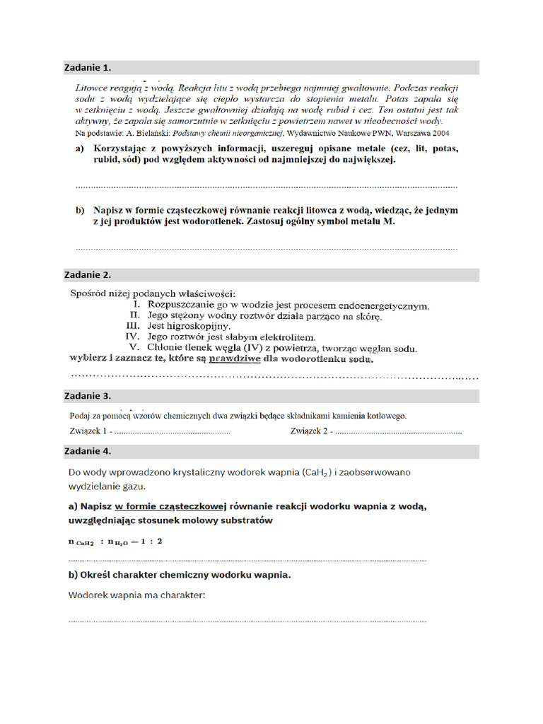 Berylowce I Litowce Praca Domowa 3 | PDF