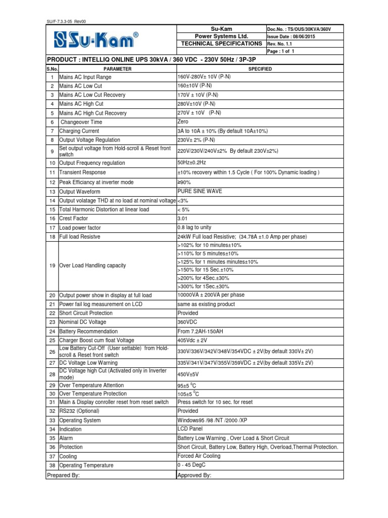 30kVA UPS Technical Specs | PDF | Mains Electricity | Electronic Engineering
