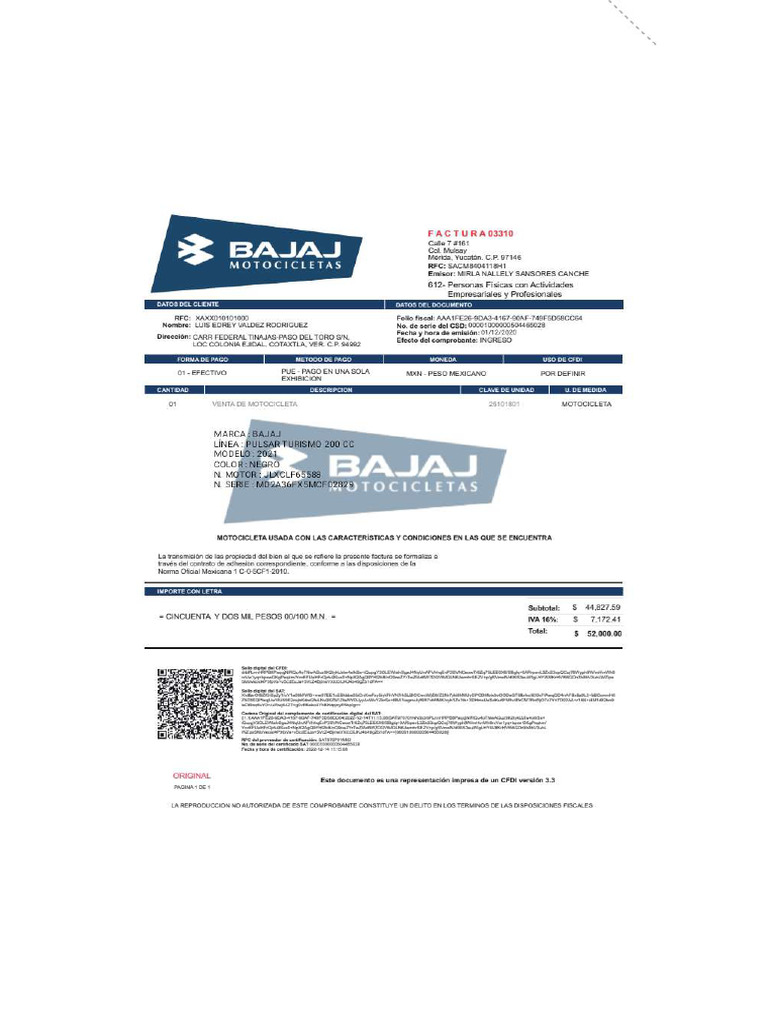 Bajaj Factura 03310 | PDF