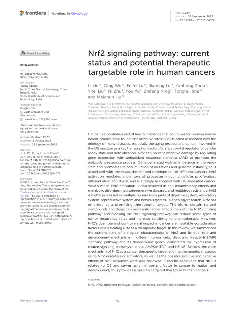 Nrf2 Signaling Pathway: Current Status and Potential Therapeutic Targetable Role in Human ...